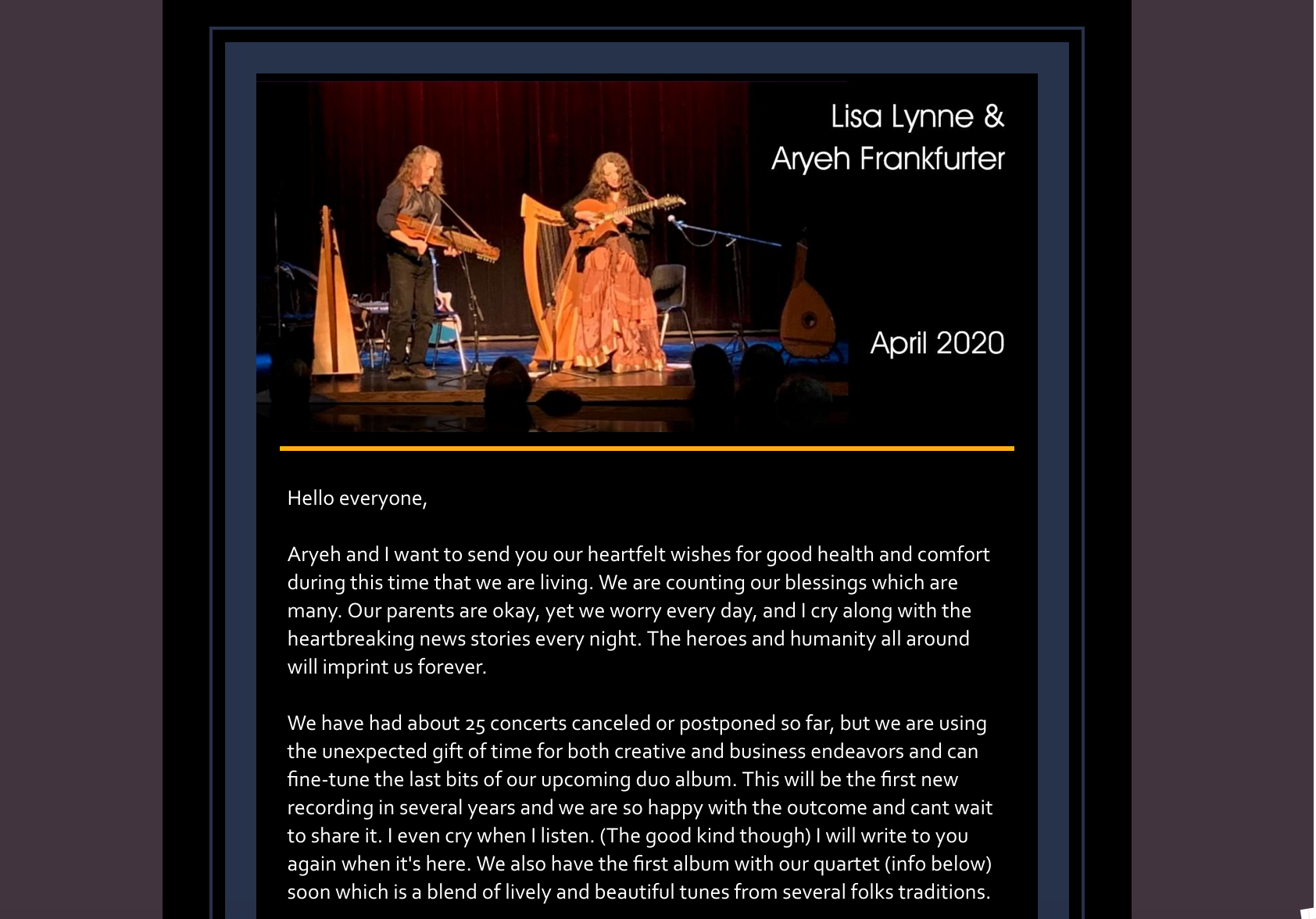 Newsletter – April 2020 – Lisa Lynne Music